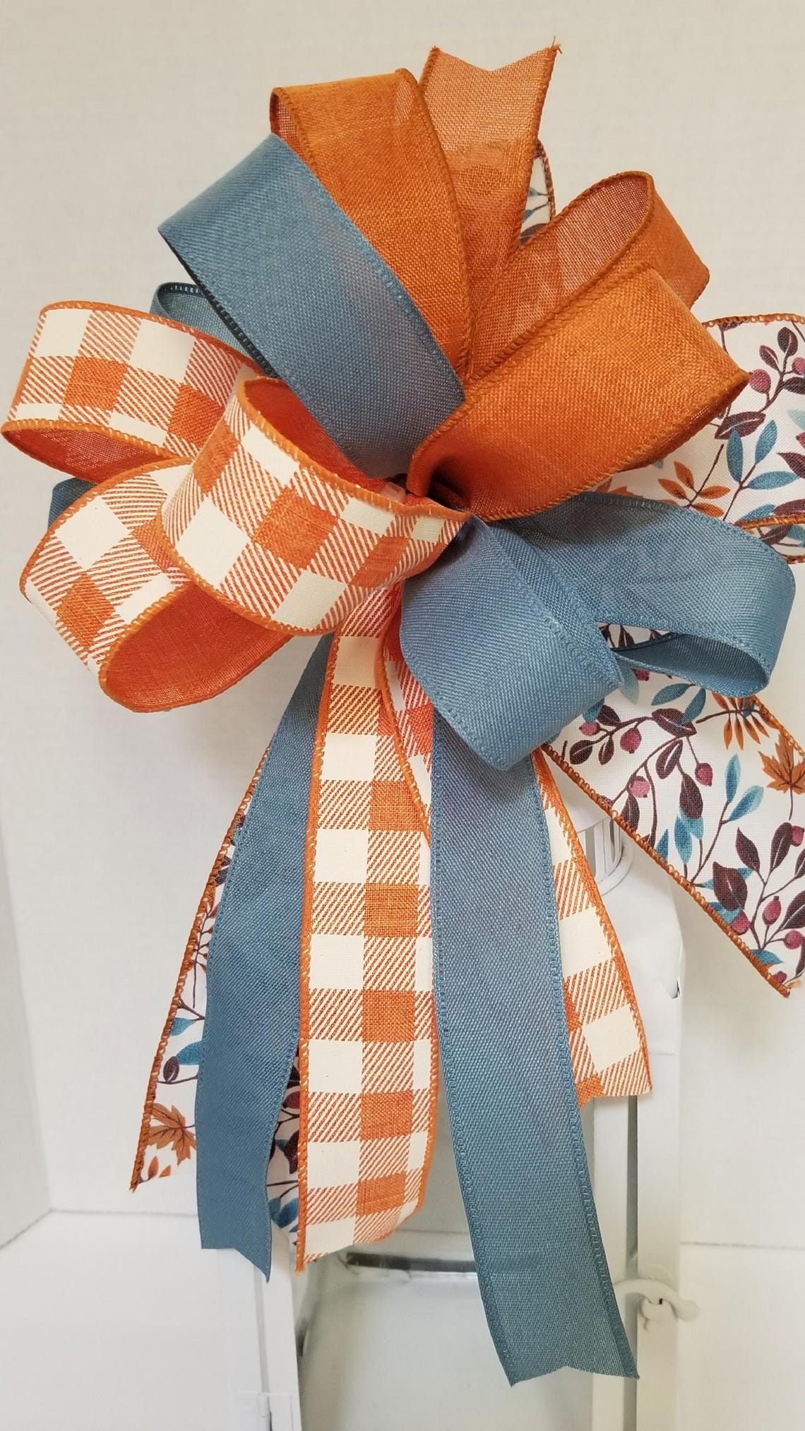 Fall Lantern Bow, Autumn Lantern Topper, Bow for Fall Wreath, Door ...