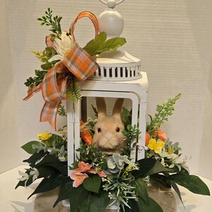 Spring Lantern Centerpiece, Easter Bunny Table Arrangement, Easter Bunny Spring, Easter Bunny ...