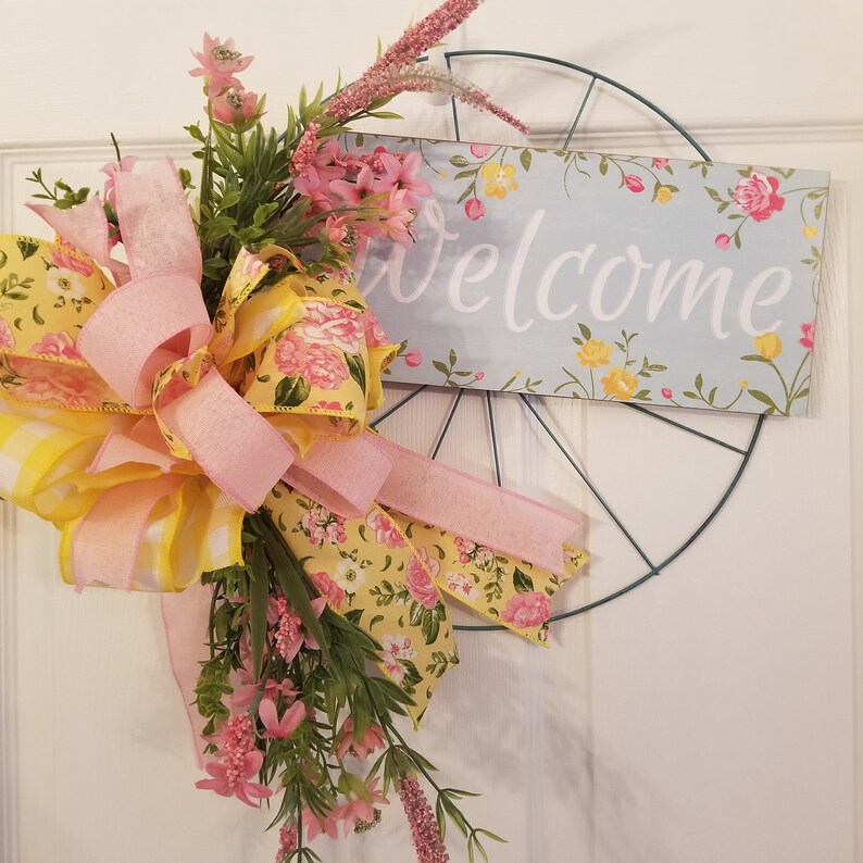 Summer Door Bicycle Wheel Hanger, Spring Wheel Wreath, Pink Spring ...