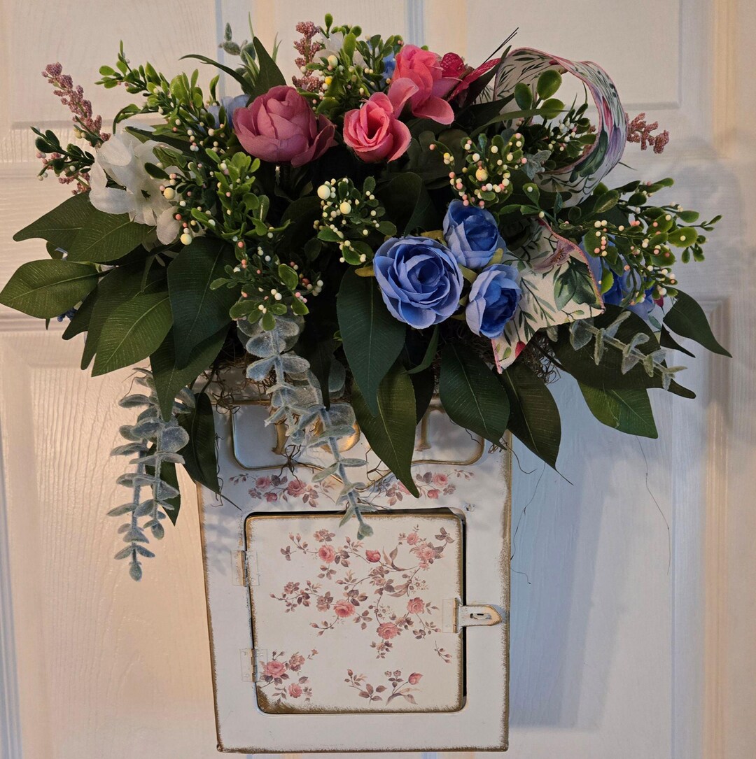 Spring Mailbox Decor, Pink Rose Wreath Front Door, Spring Mailbox ...