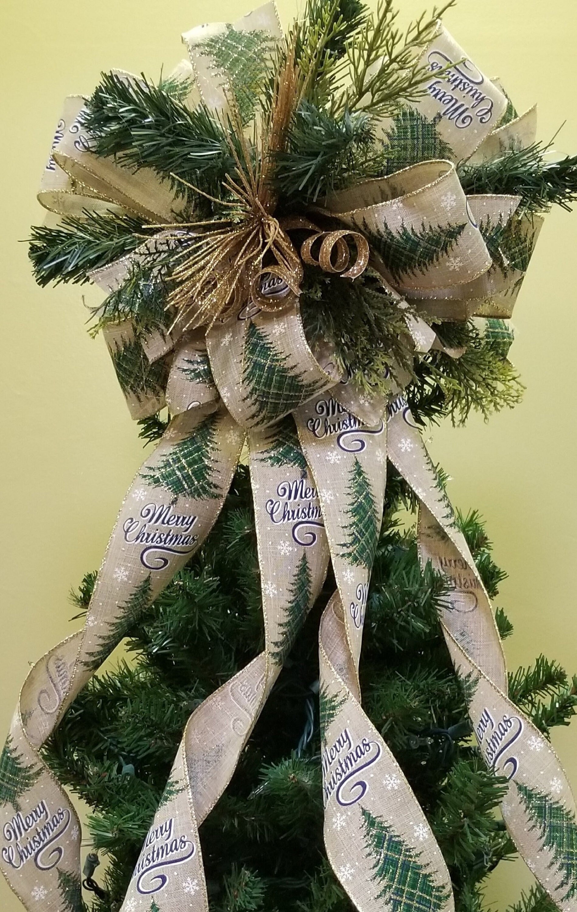 Christmas Tree Topper Merry Christmas Gold Green Tree Topper - Etsy