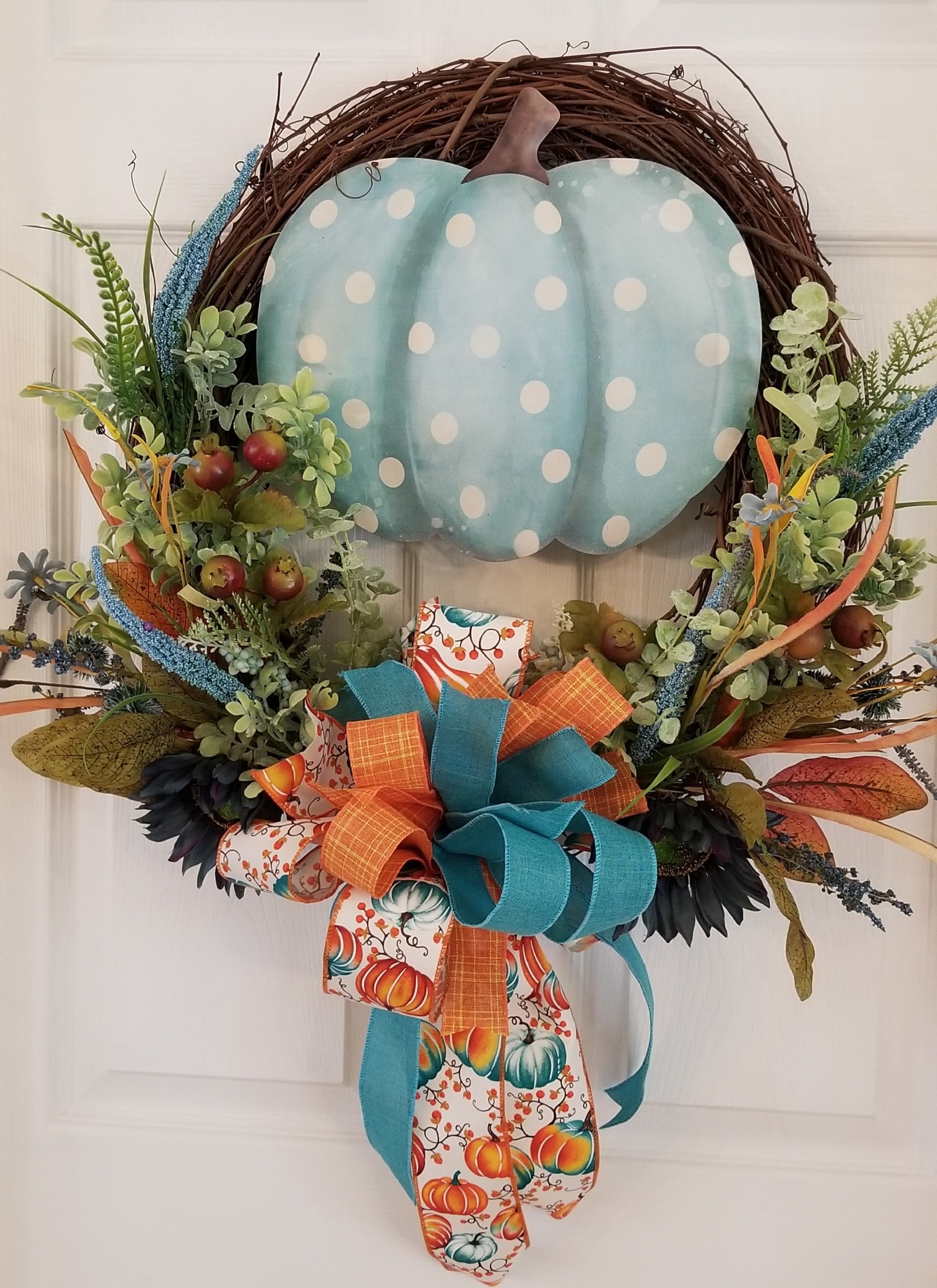 Fall Grapevine Wreath Front Door, Blue Grapevine Floral Front Porch ...