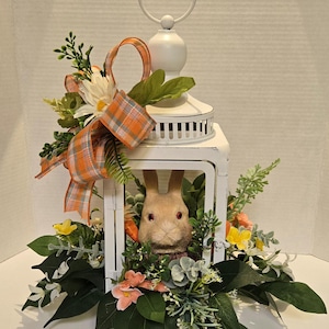 Spring Lantern Centerpiece, Easter Bunny Table Arrangement, Easter Bunny Spring, Easter Bunny ...