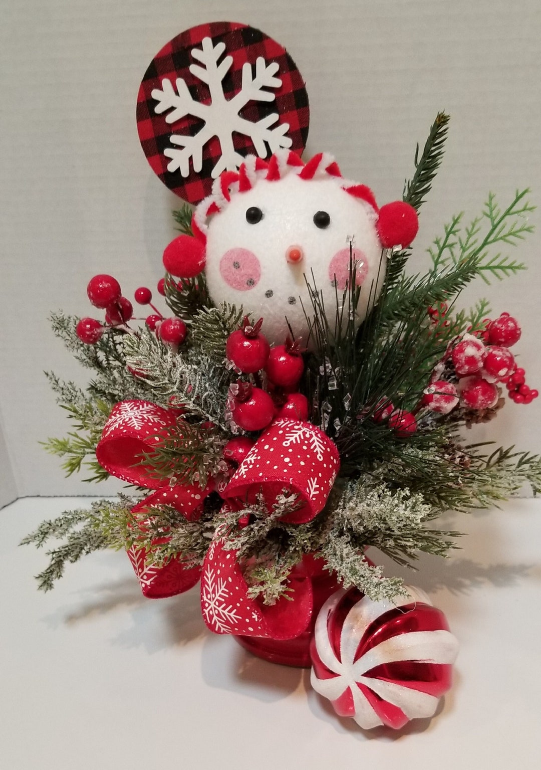 Christmas Snowman Arrangement, Winter Snowman Decor, Mini Christmas ...