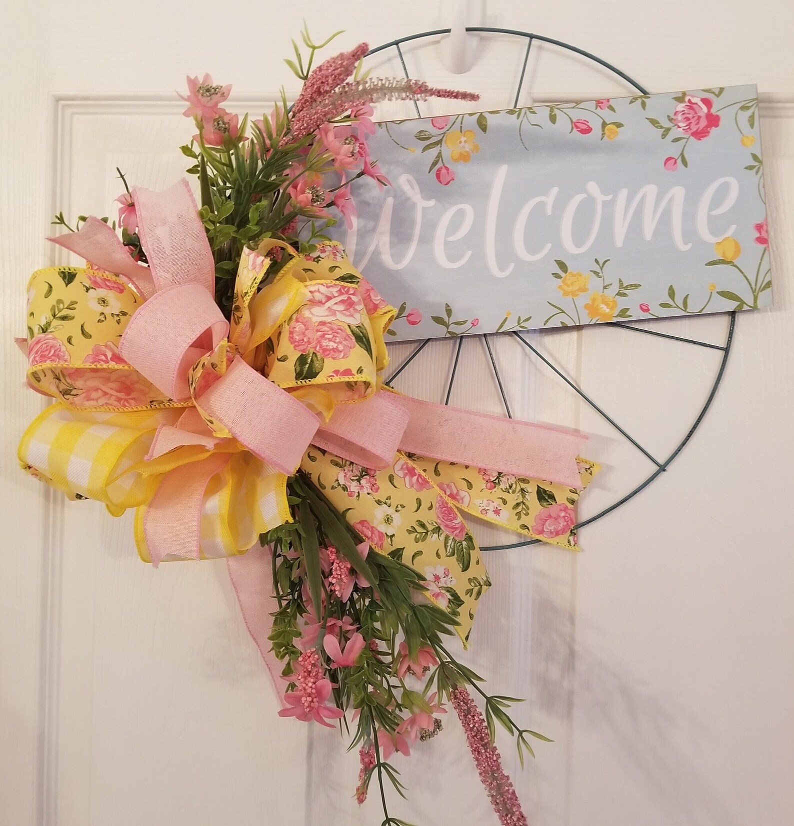 Summer Door Bicycle Wheel Hanger, Spring Wheel Wreath, Pink Spring ...