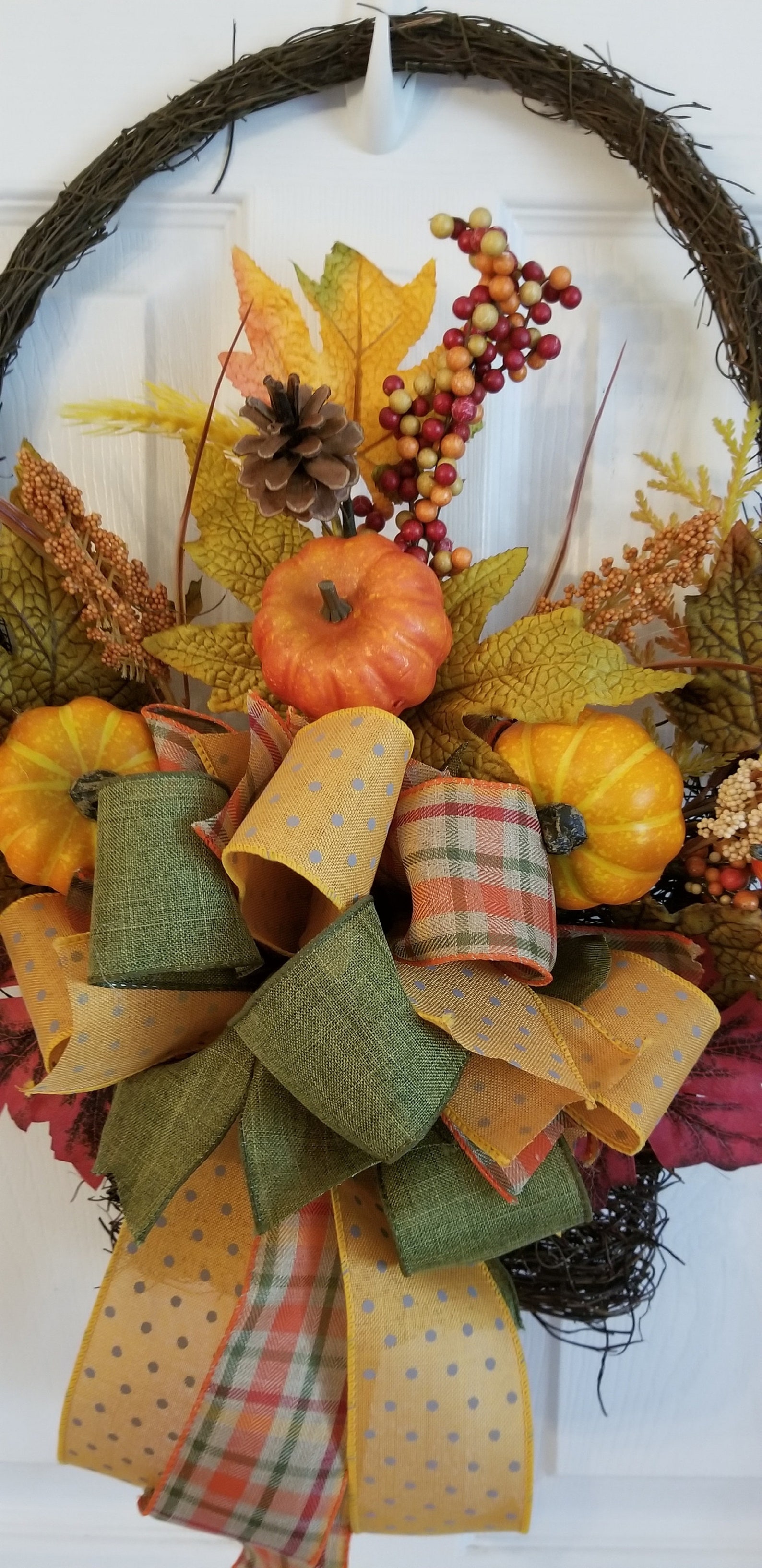 Front Door Fall Basket Wreath, Pumpkin Basket Front Porch Wreath, Fall ...