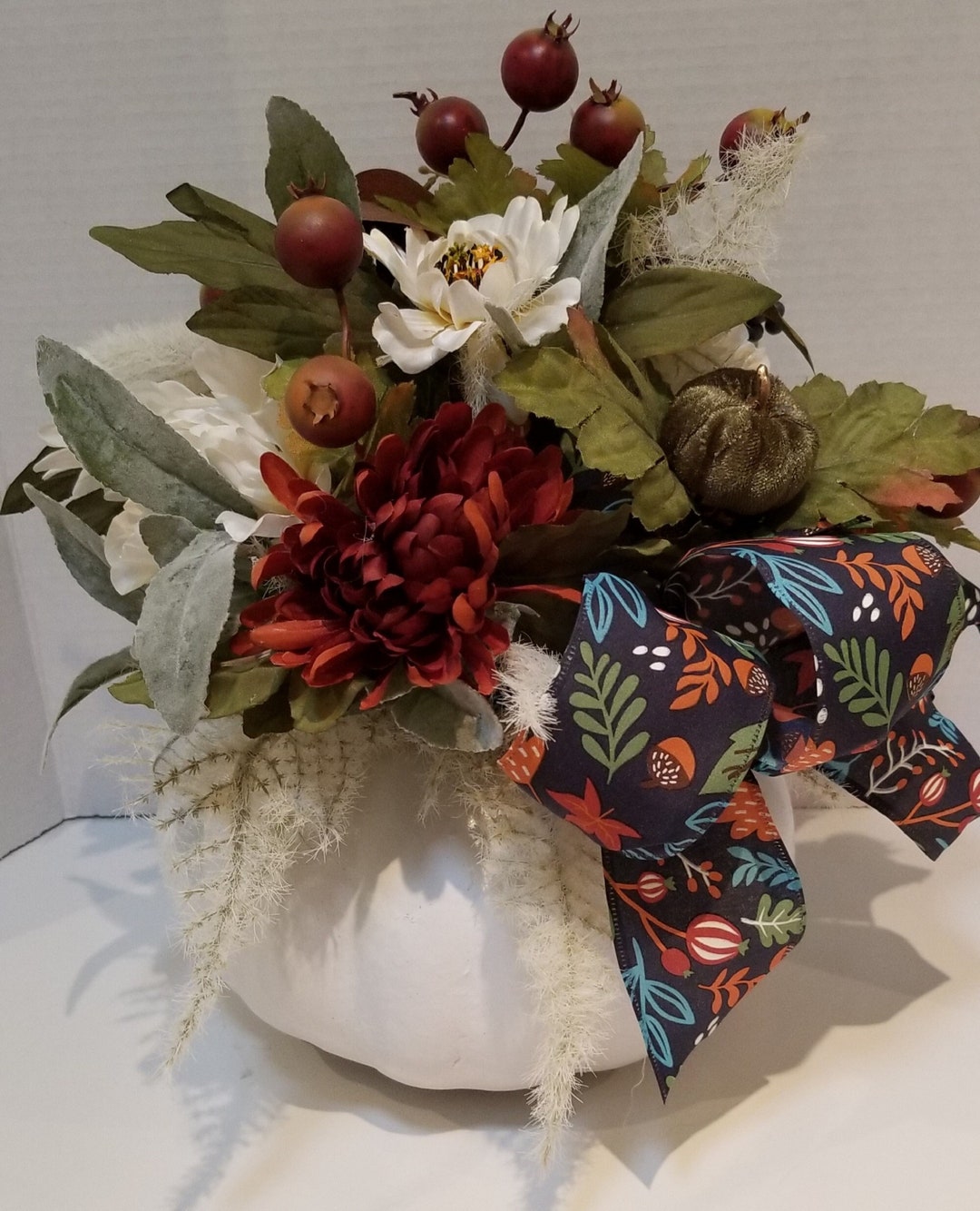 Fall Floral Arrangement in Pumpkin, Fall Floral Table Centerpiece, Fall ...