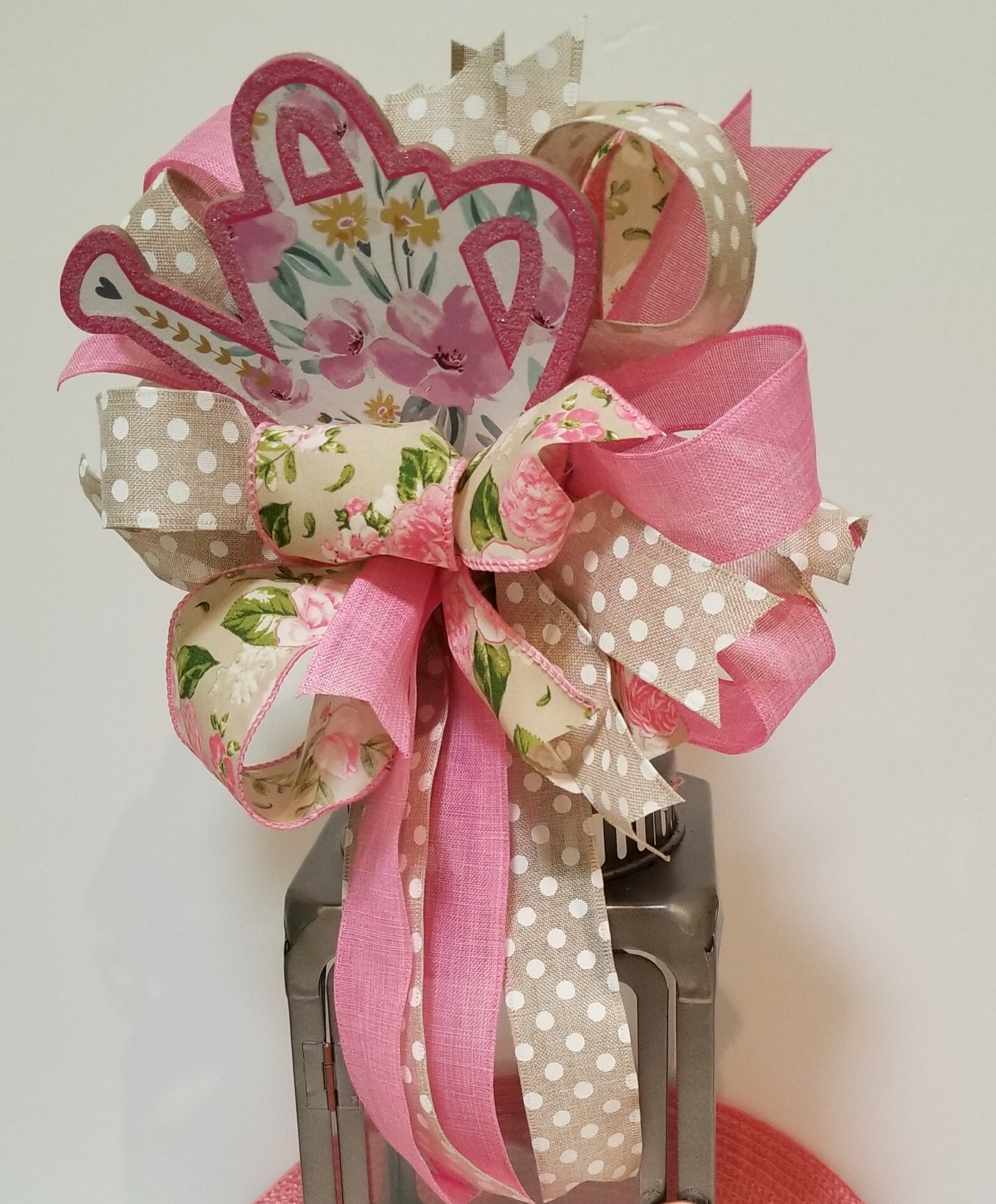 Pink Lantern Bow for Spring, Spring Floral Bow, Summer Bow for Lantern ...