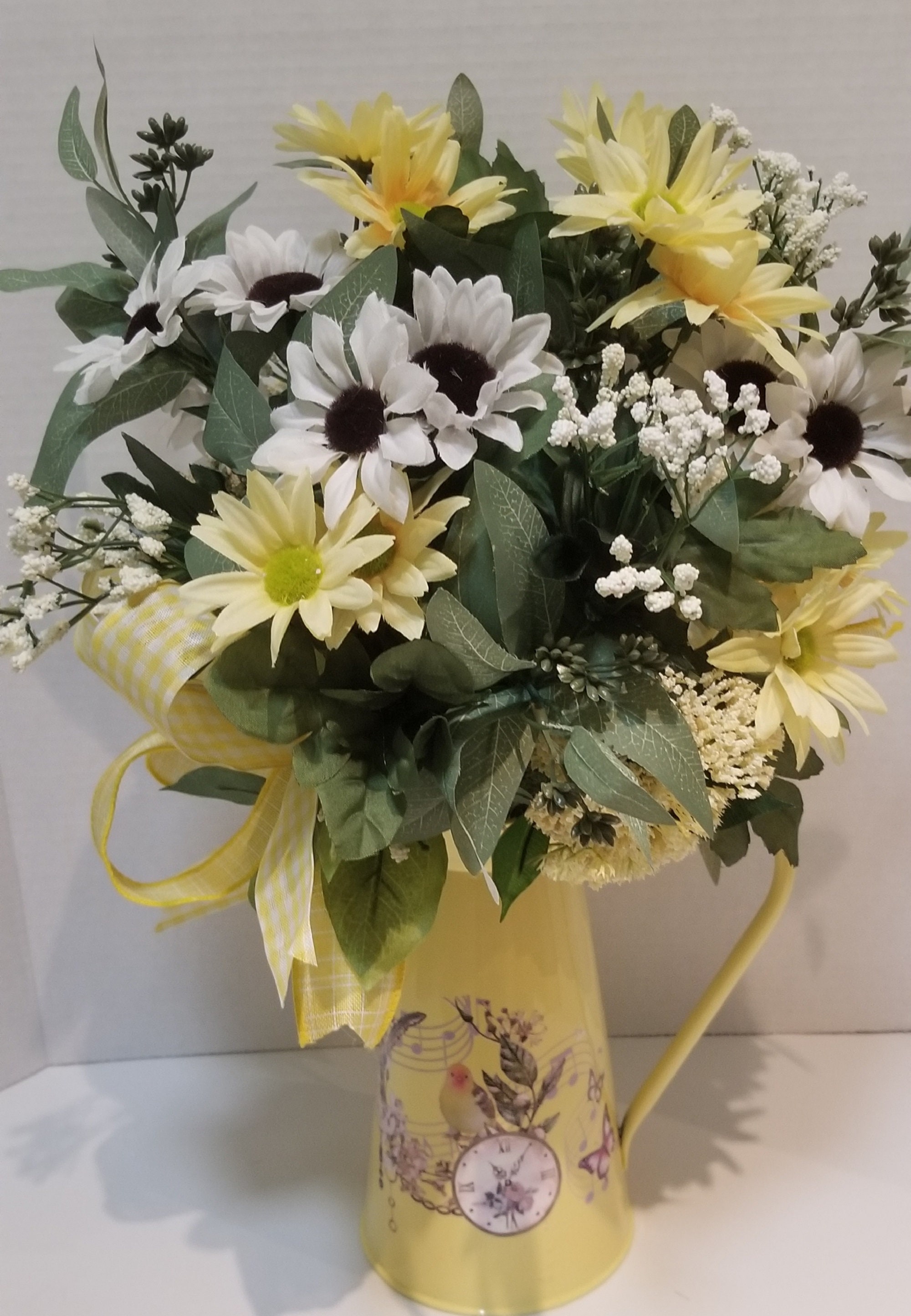 Yellow Daisy Arrangement, Daisy Centerpiece, Daisy Pitcher Arrangement ...