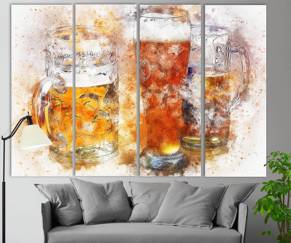 Abstract Watercolor Beer Canvas Print Beer Pub Wall Decor | Etsy