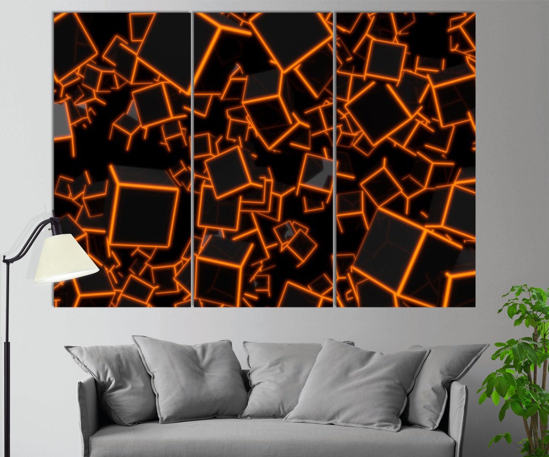 Abstract Black and Orange Cubes Canvas Print, Modern Wall Decor, Cubes ...