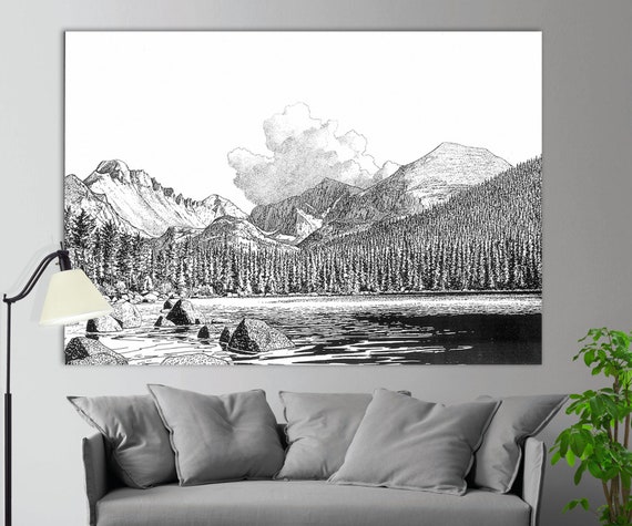 Colorado Pencil Drawing Canvas Print Black And White Colorado | Etsy