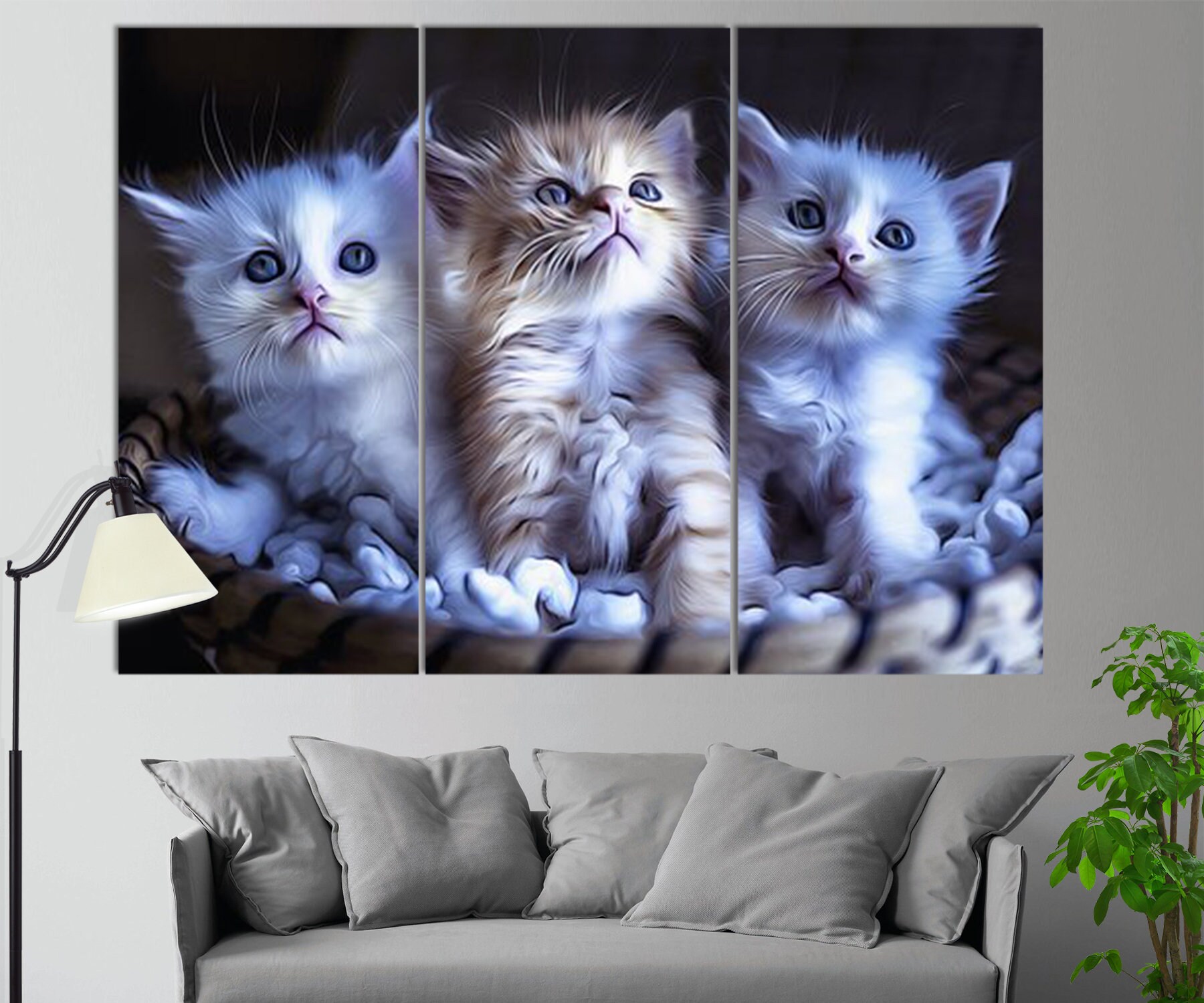 Three Cute Kittens Painting Kitty Canvas Print Kitten - Etsy
