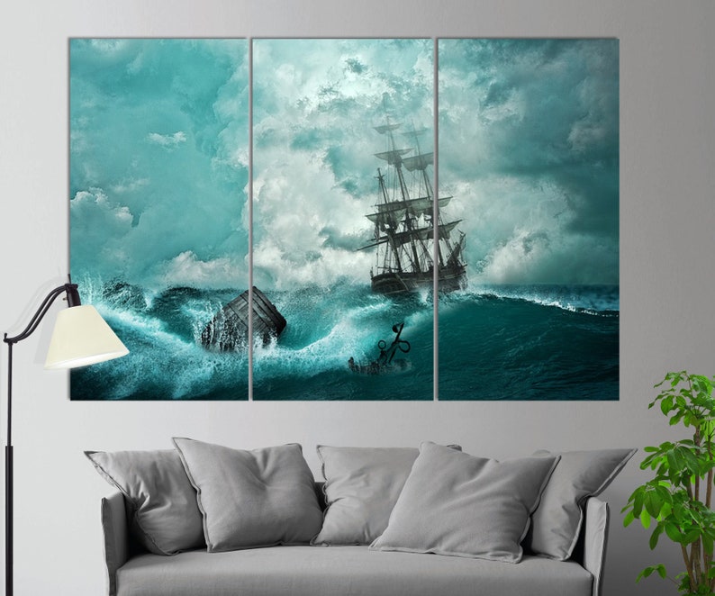 Shipwreck Canvas Print Ship on the Ocean Painting Ocean - Etsy