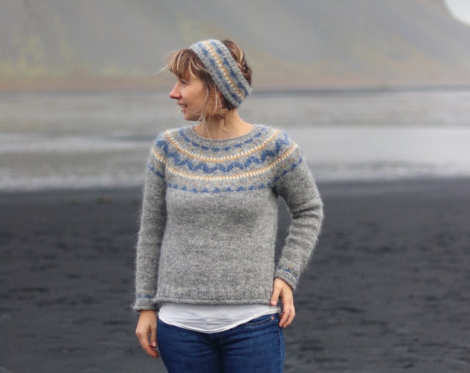 Grey Icelandic or Nordic Round Yoke Sweater in Pure Icelandic - Etsy