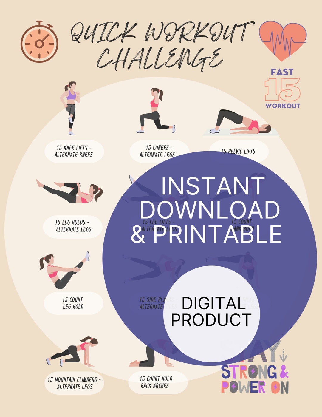 Quick Workout Challenge Digital Fitness Exercises Printable Home or Gym ...