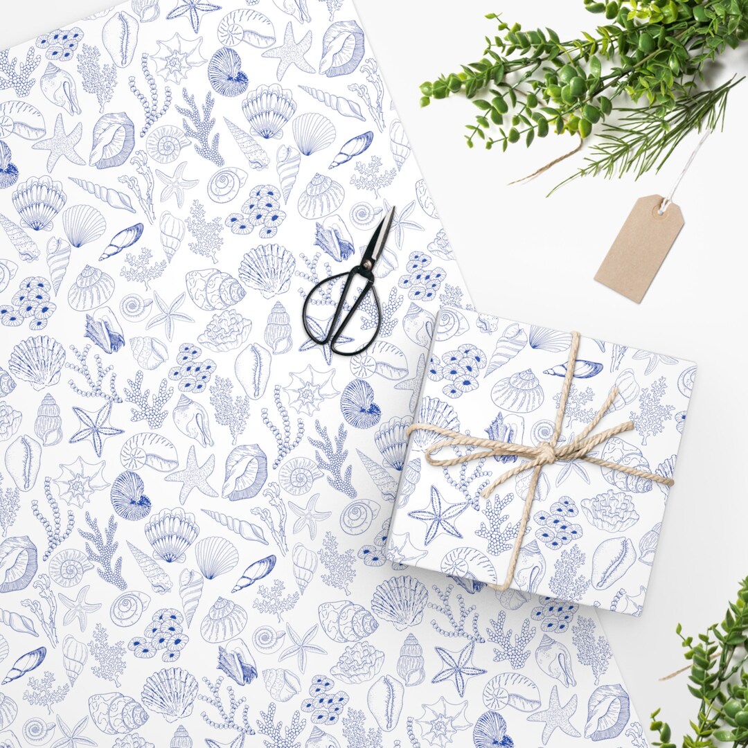 Coastal Print Wrapping Paper, Coastal Christmas Holiday Wrapping Paper ...