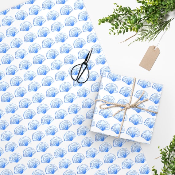 Seashell Print Wrapping Paper Blue Shell Print Wrapping Paper Seashell Print Wrapping Paper Coastal Wrapping Paper Beachy Gift Paper Etsy UK