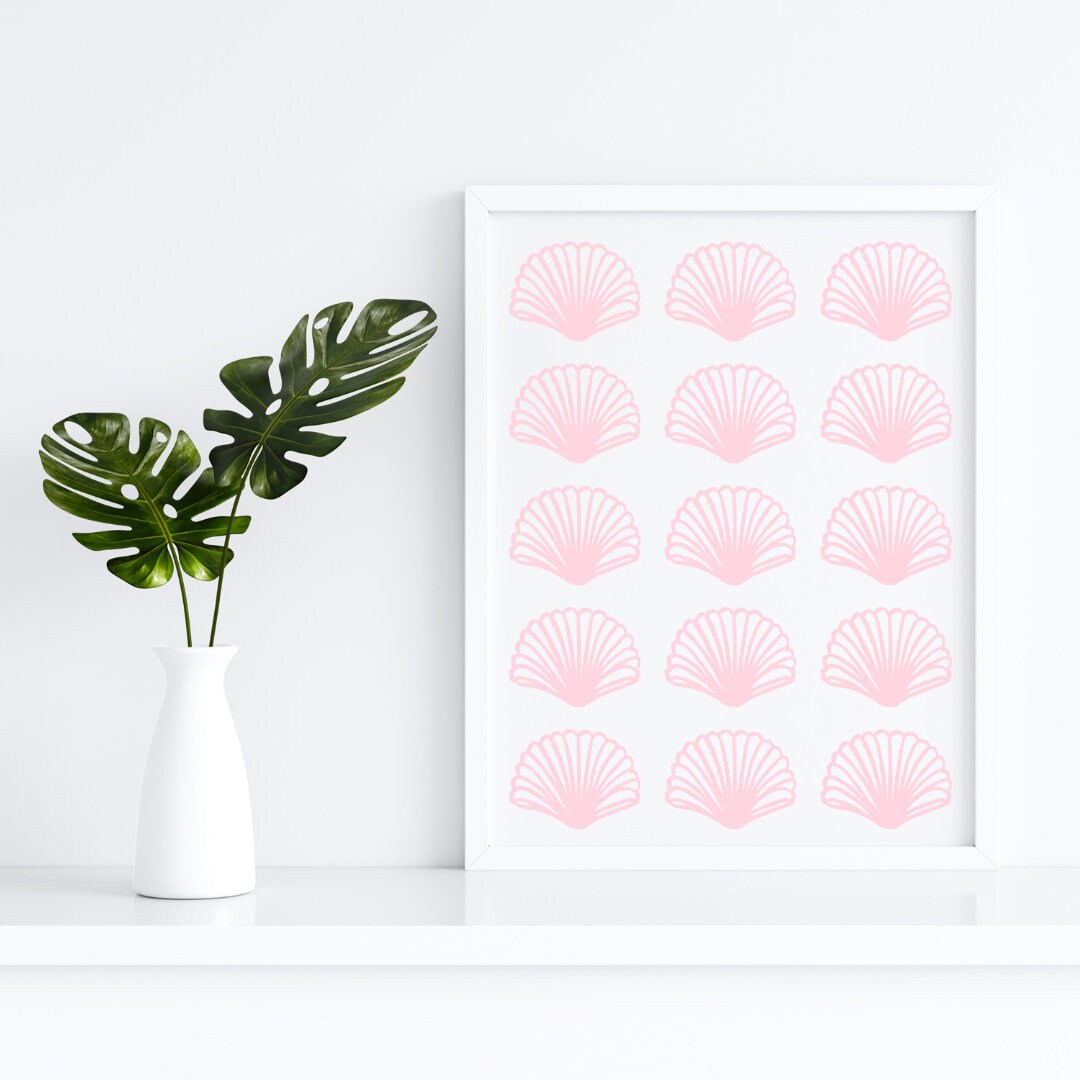 Pink Shell Print Art, Pink Shell Print, Pink Shell Poster Art, Seashell ...