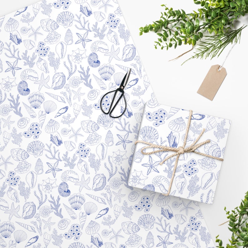 Coastal Print Wrapping Paper, Coastal Christmas Holiday Wrapping Paper ...