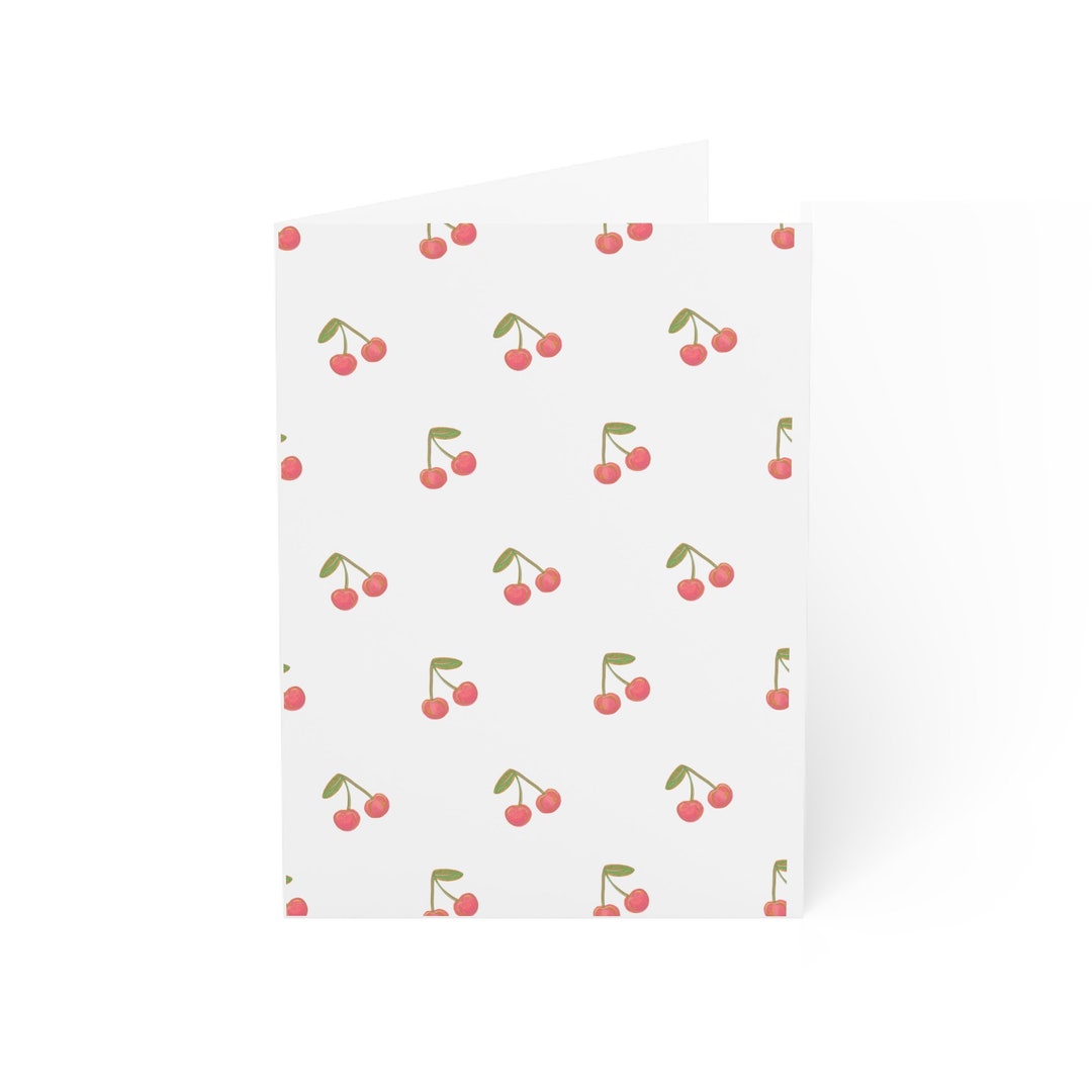 Cherry Print Pattern Greeting Cards 1, 10, 30, and 50pcs, Pink Cherries ...