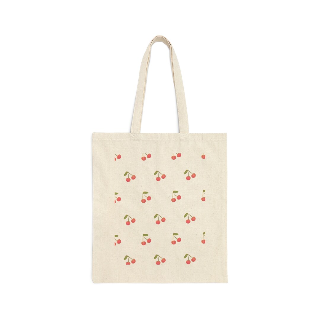 Cherry Canvas Tote Bag, Cherry Print Canvas Tote Bag, Pink Cherries ...