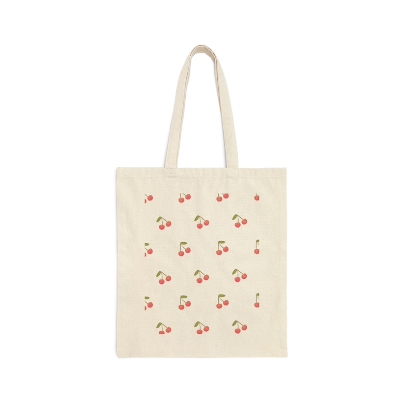 Cherry Canvas Tote Bag, Cherry Print Canvas Tote Bag, Pink Cherries ...