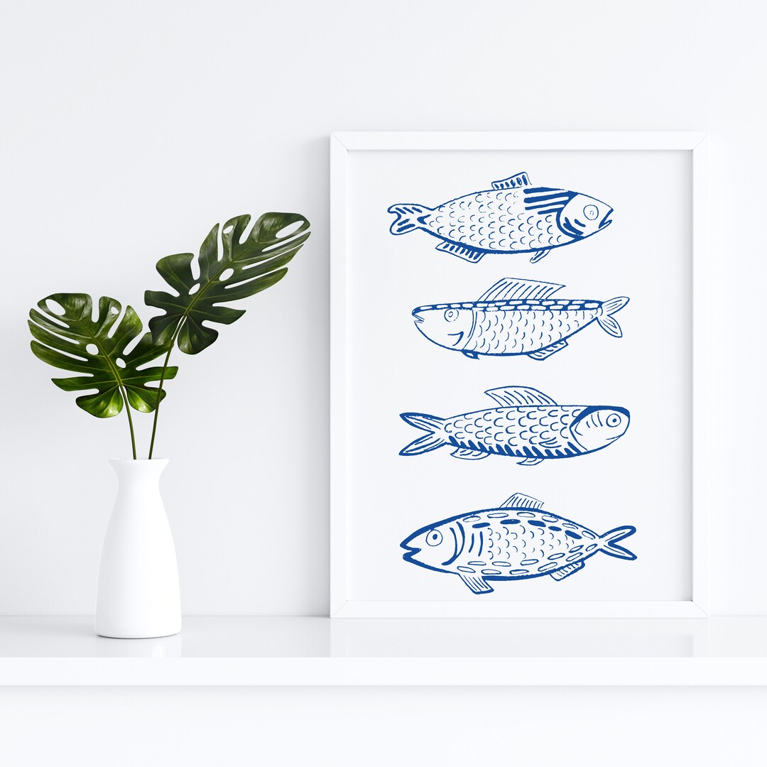 Fish Print Art, Fish Wall Art, Blue Fish Original Print Decor, Coastal ...