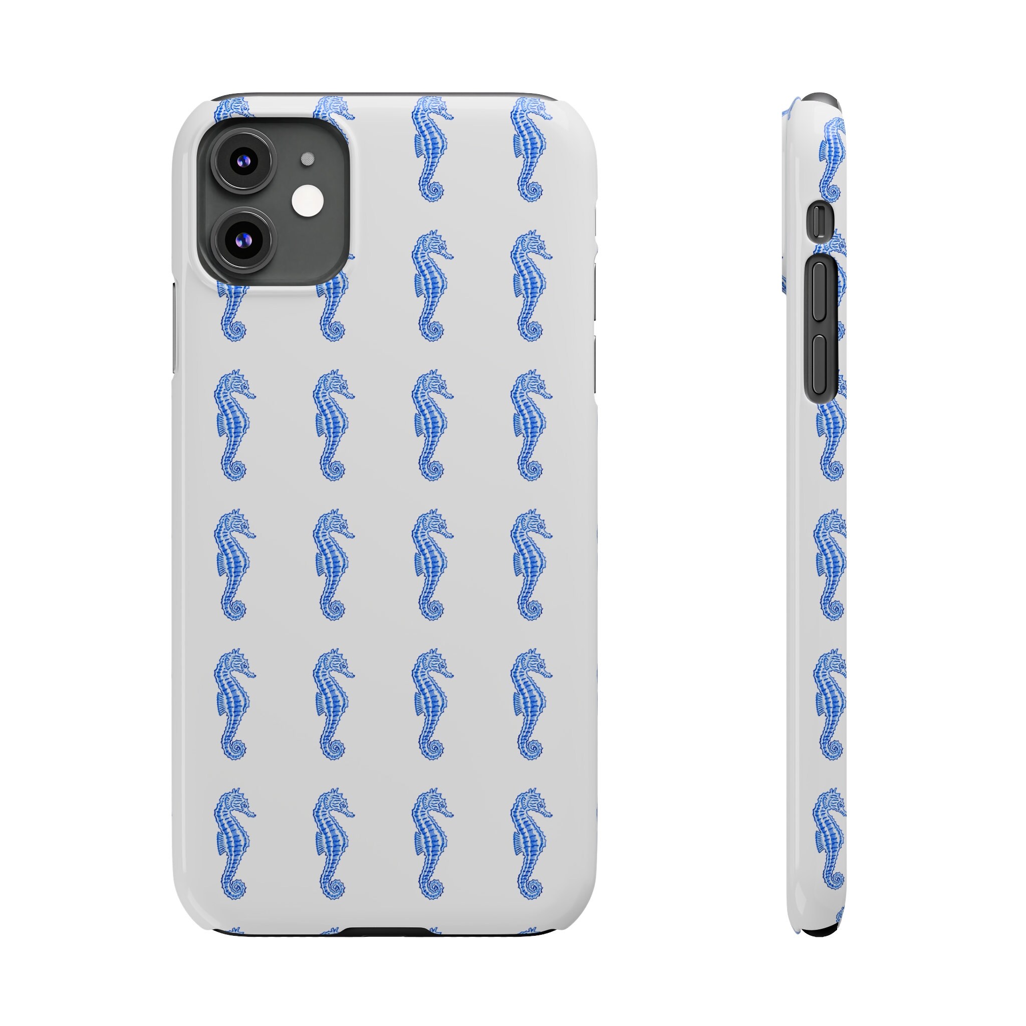 Blue and White Seahorse Print Pattern iPhone Cases Watercolor - Etsy