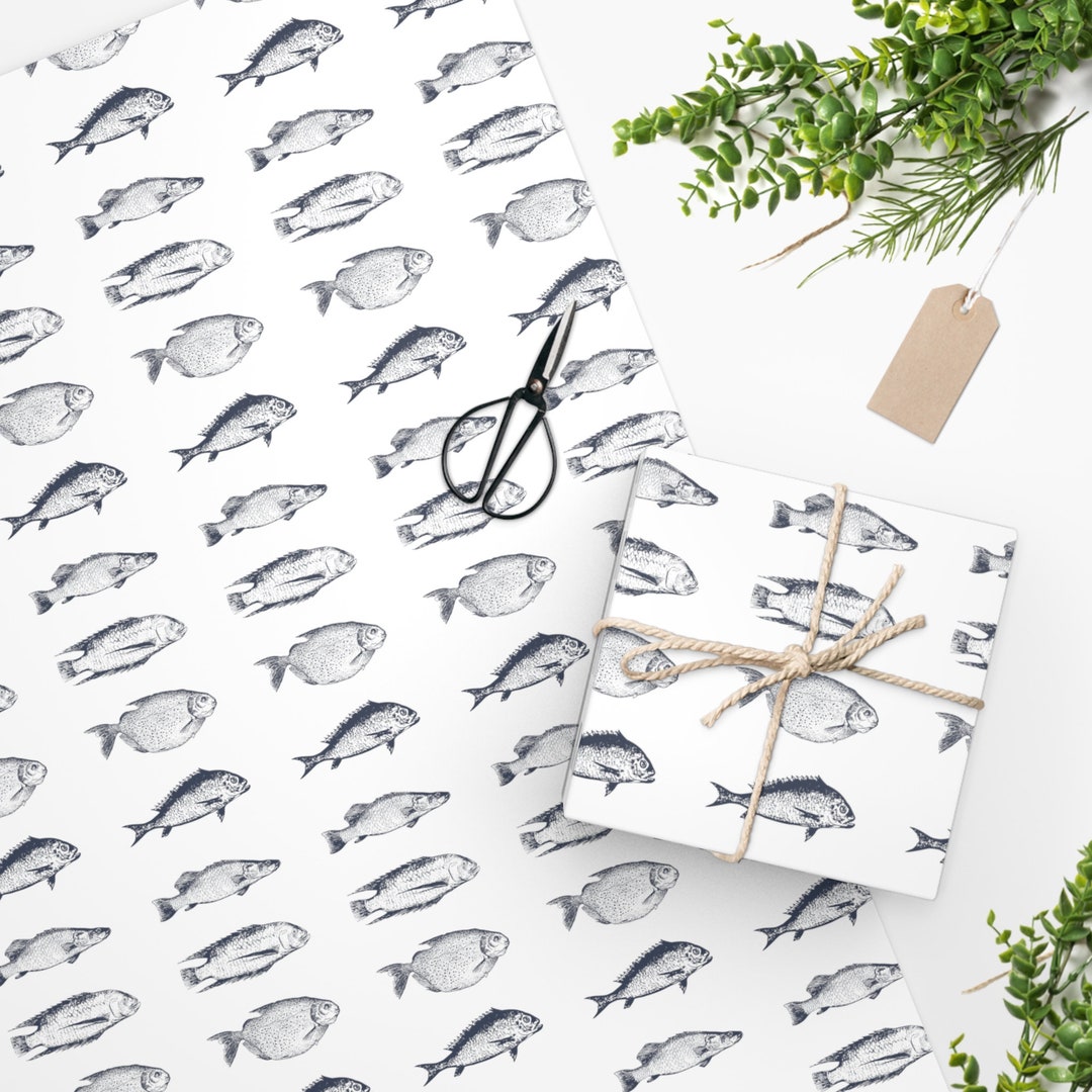 Fish Print Wrapping Paper, Fish Wrapping Paper, Beachy Wrapping Paper ...