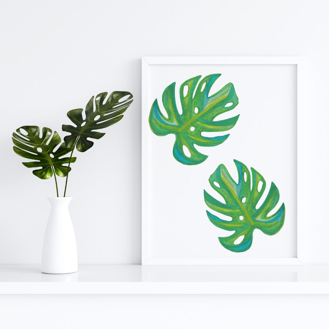 Monstera Watercolor Print Art, Monstera Wall Art, Monstera Leaves Art ...