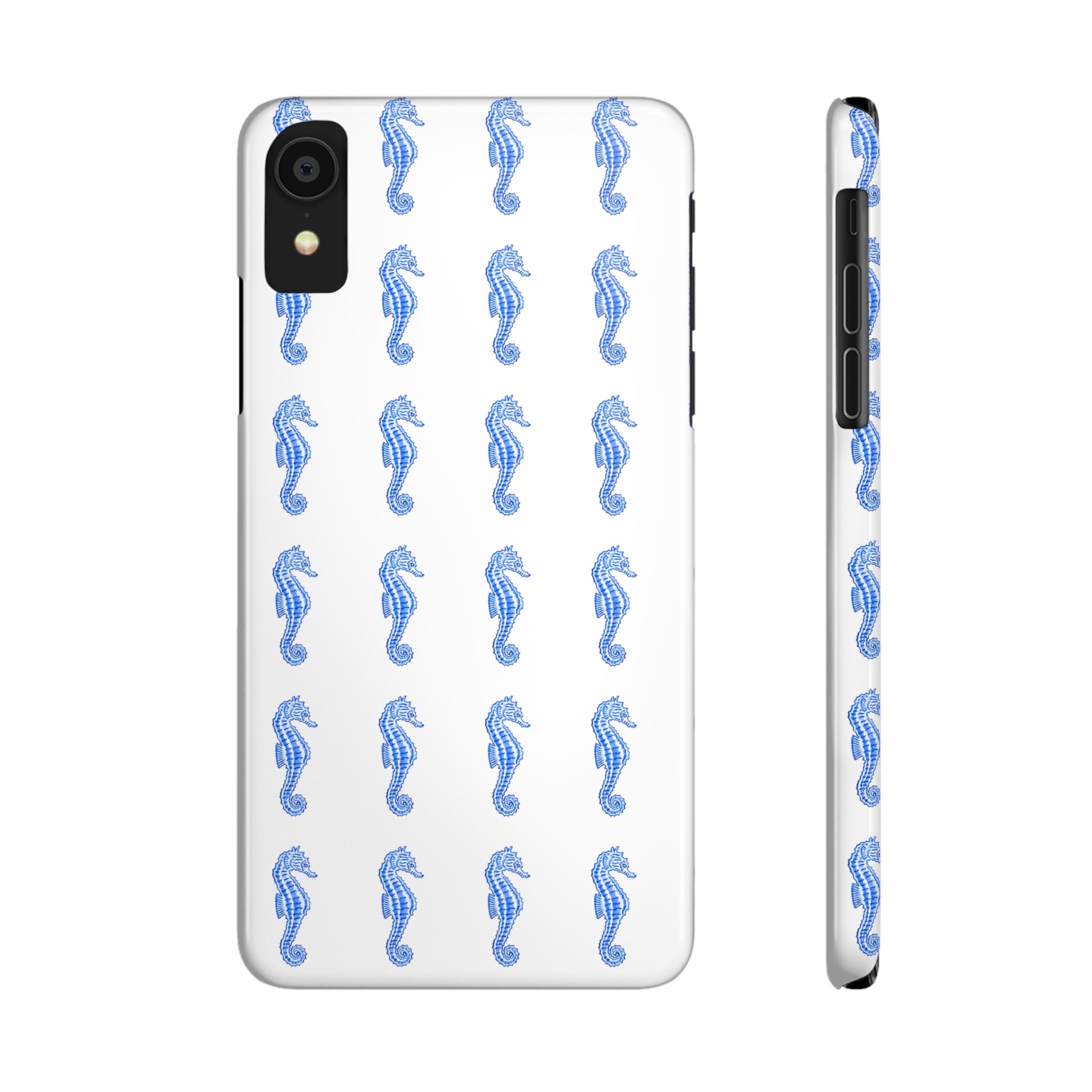 Blue and White Seahorse Print Pattern iPhone Cases Watercolor - Etsy