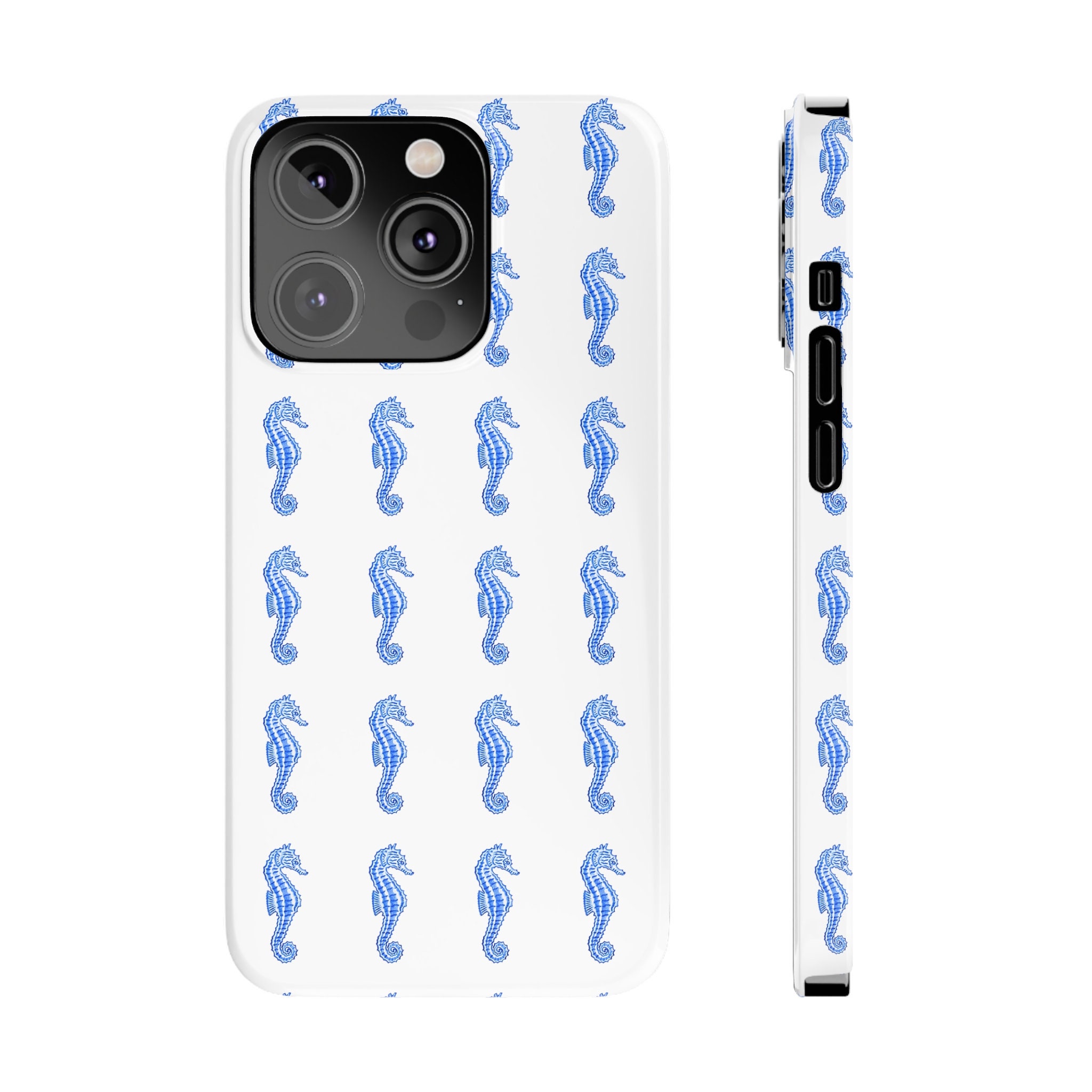 Blue and White Seahorse Print Pattern iPhone Cases Watercolor - Etsy