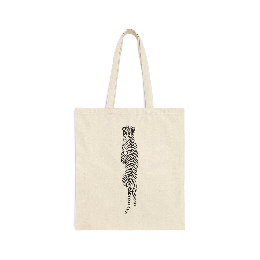 Black and White Tiger Canvas Tote Bag, Minimalist Tiger Tote Bag, Tiger ...