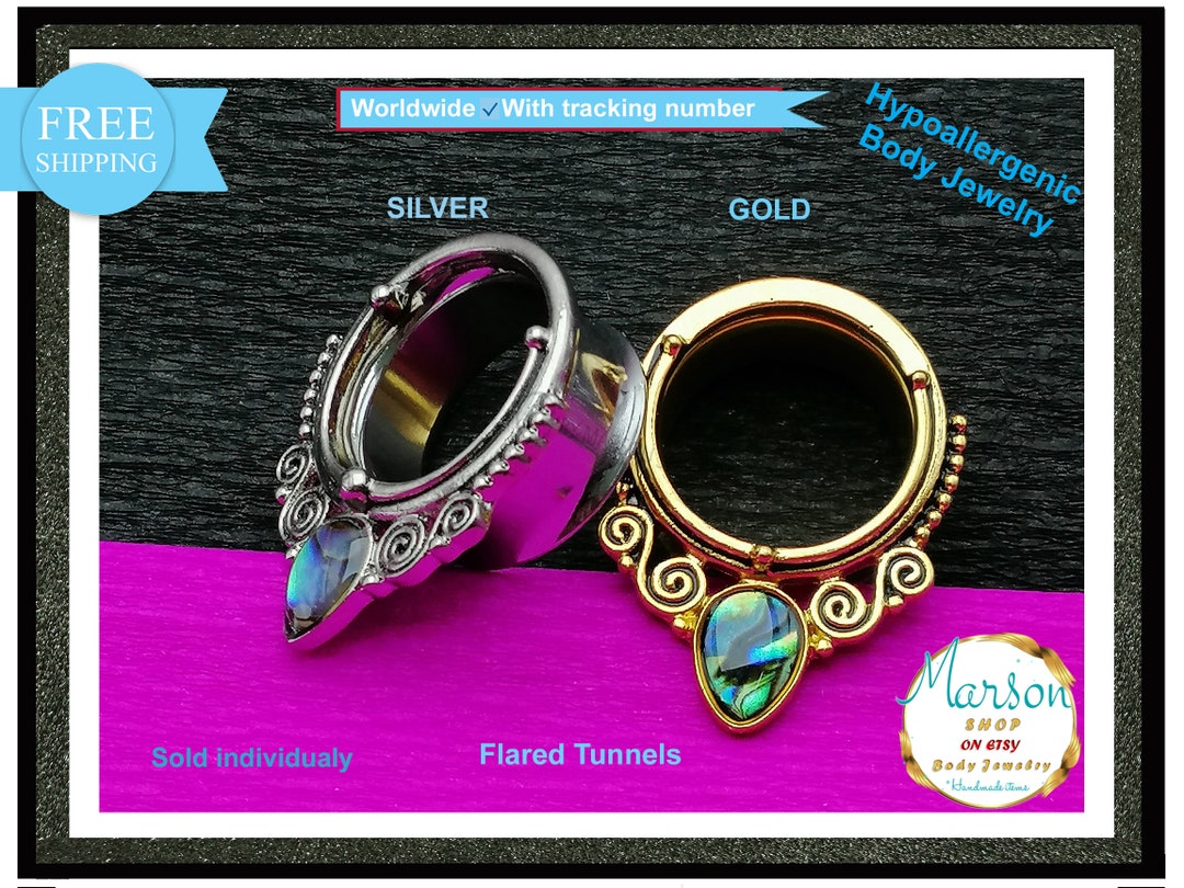 TITANIUM Ear Flared Tunnels, Natural Stone, Opal, Flesh, Expander ...