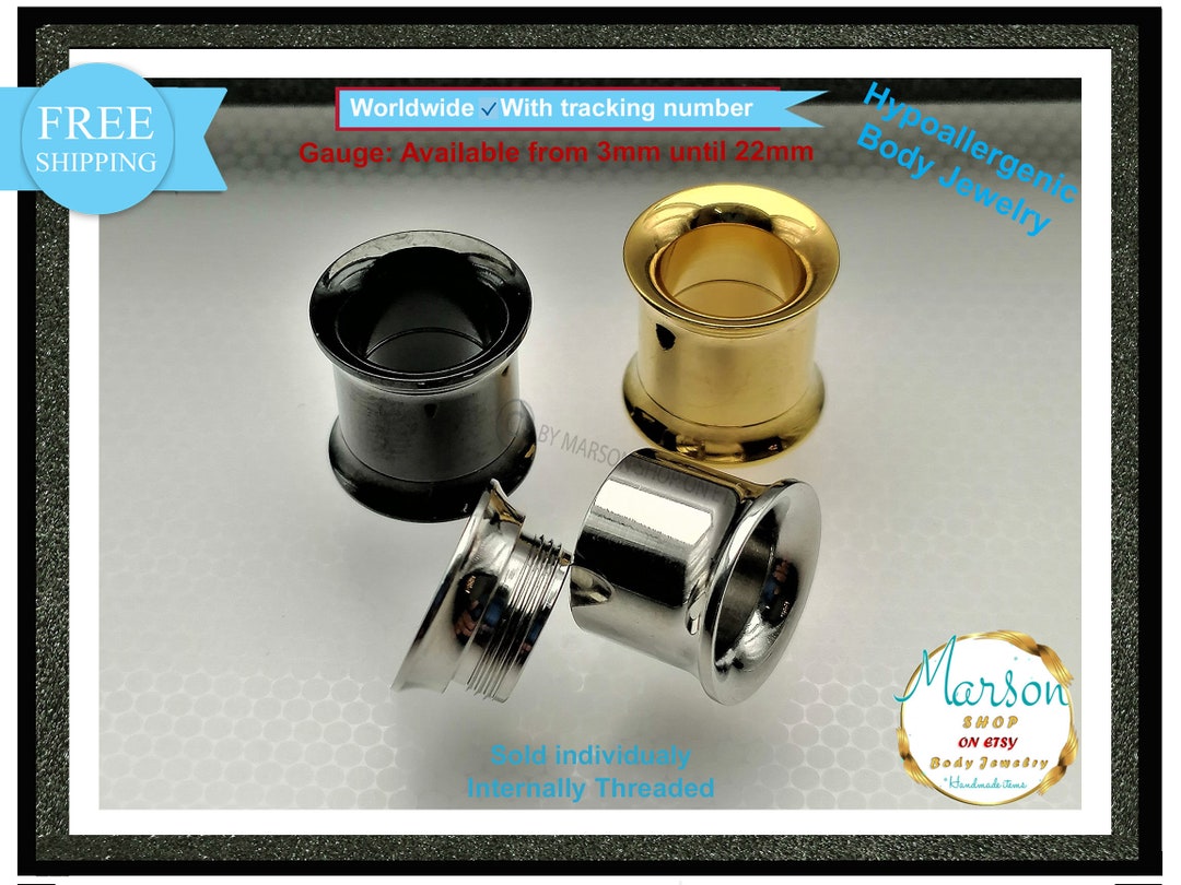 Ear TITANIUM Tunnel, Silver, Black, Gold, Internally Threaded ...