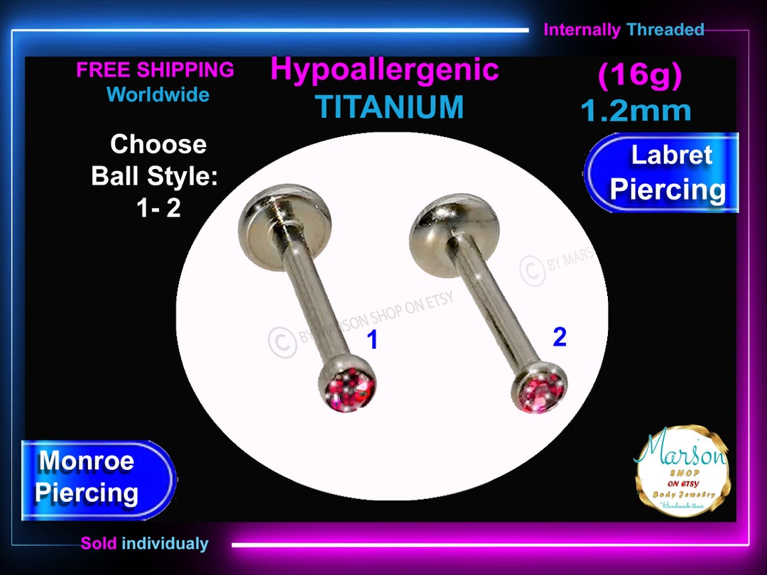 Labret Internally Threaded. TITANIUM, Gems, Good for Labret, 16g, Lips ...