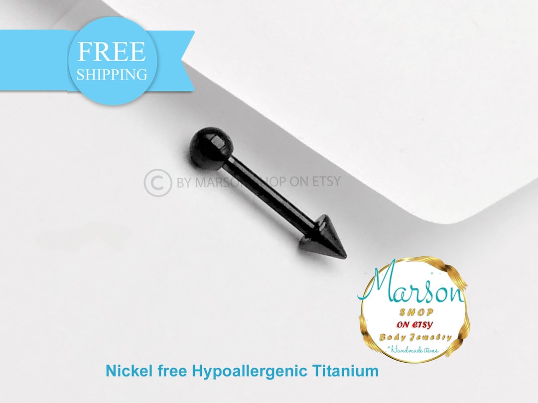 Barbell Black Titanium Straight - 16g Barbell Ball and Spikes - Rook ...