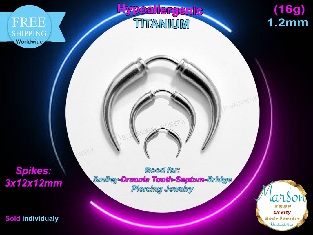 Septum Body Jewelry Piercing, 16g, Titanium, With Long Curved Spikes ...