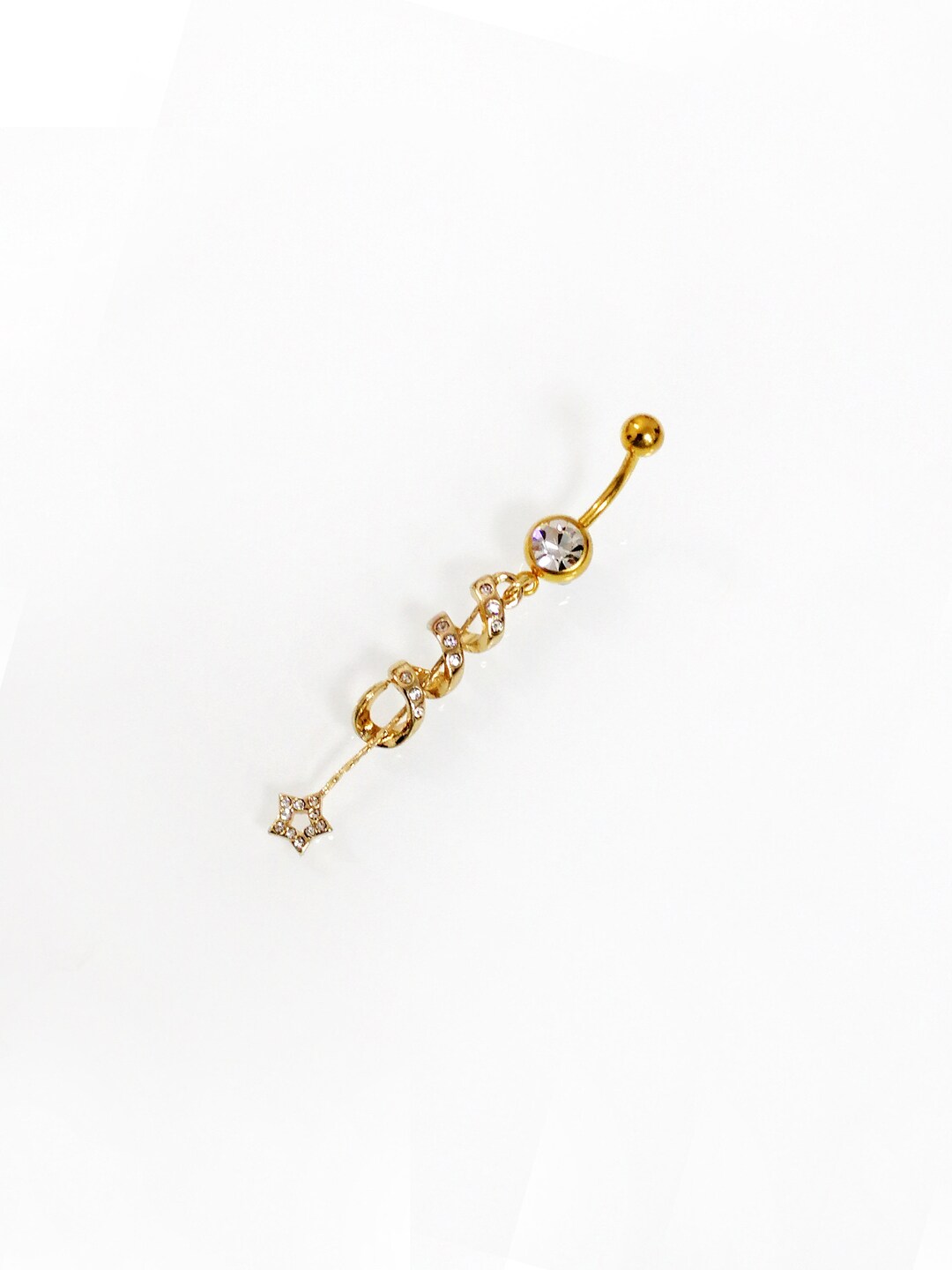 Gold Belly Jewelry, Spiral Dangling Star, Clear Gemstone, Beautiful ...