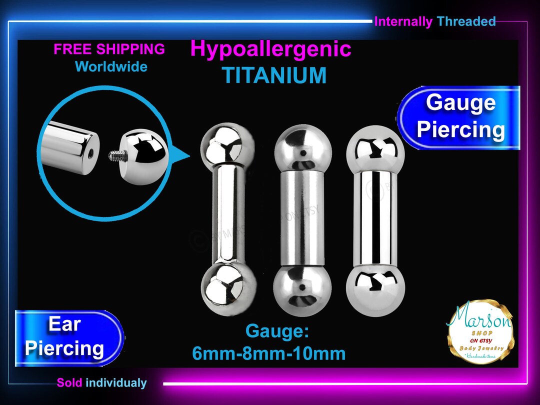 EAR Gauge, Straight Barbell, Two Balls - Surgical Steel- Ear Weight ...