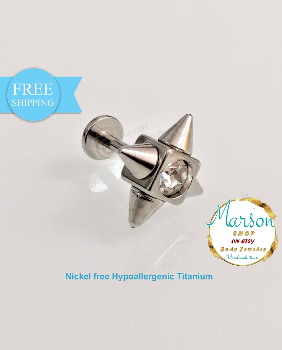 Labret Barbell, Silver Titanium Barbell, Spikes,nickel Free Lip, Tragus ...