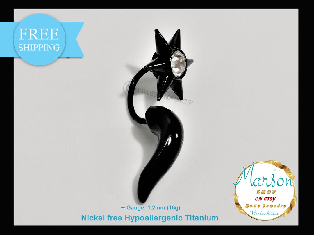 Spike, Talon, Goatee 16g, 1.2mm, Spike Star, Black, With Clear Gem ...
