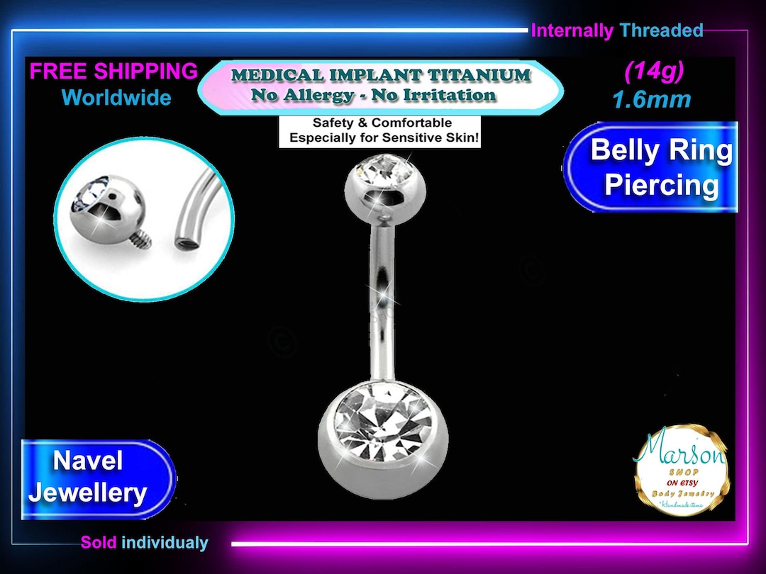 Medical Implant Titanium Belly Ring, CZ Gem, 14g 12mm - Etsy
