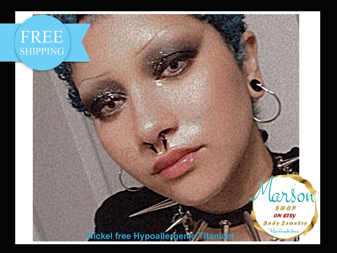 Horseshoe Barbell, Ear, Black Septum Ring With Extreme Spikes. TITANIUM ...