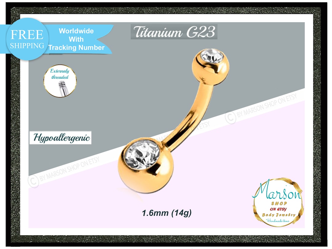 Gold Belly Ring, Navel Piercing, Belly Button Jewelry, Clear Stone ...