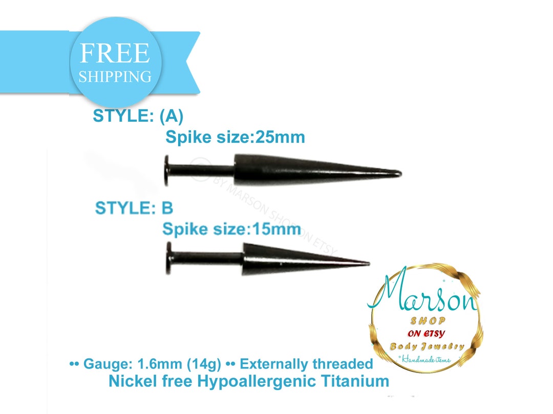 Labret Barbell, Long Spike Piercing, TITANIUM, 14g, Cheek, Piercing ...