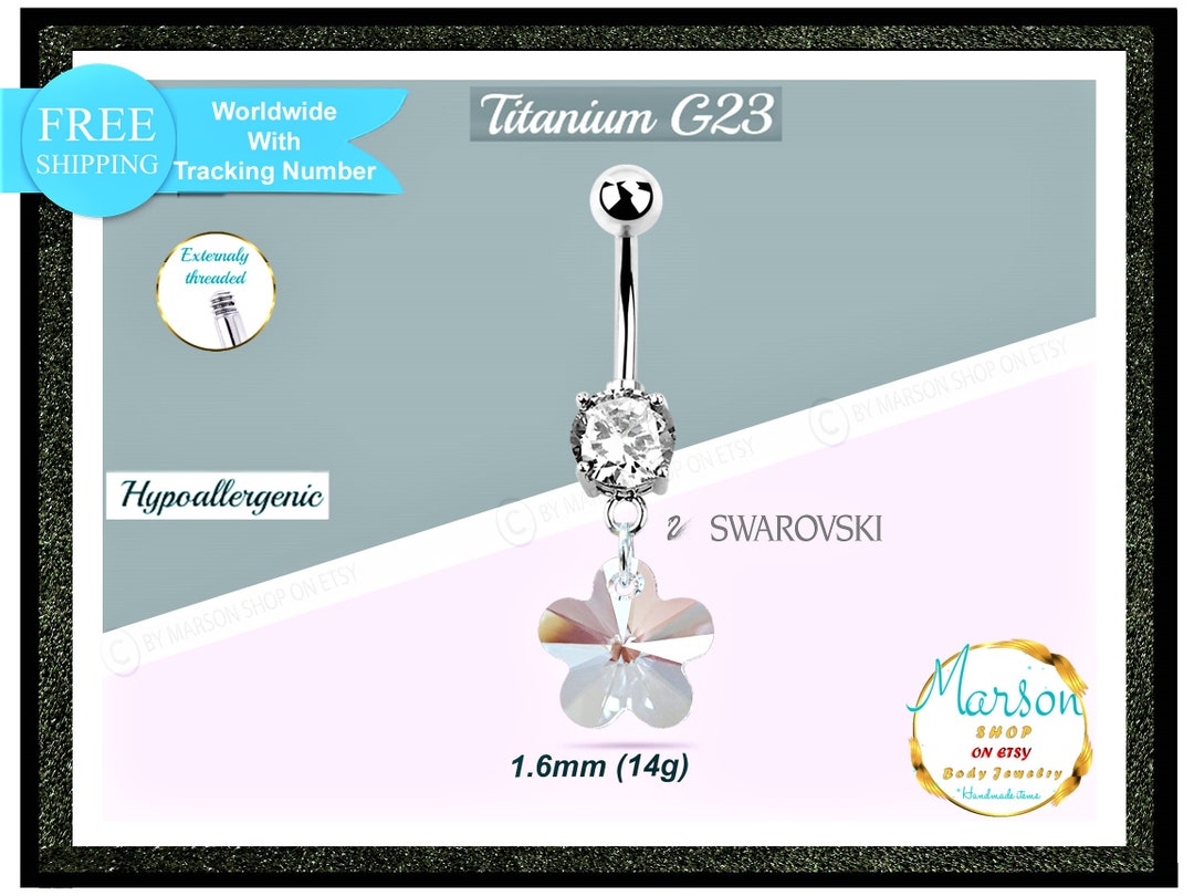 Belly Ring, Button, Navel Swarovski Crystals, Rectangle Checker Design ...