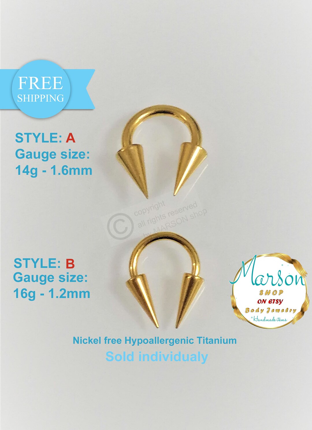 Gold Titanium Septum Ring, Long Spikes Horseshoe, 14g 16g - Etsy