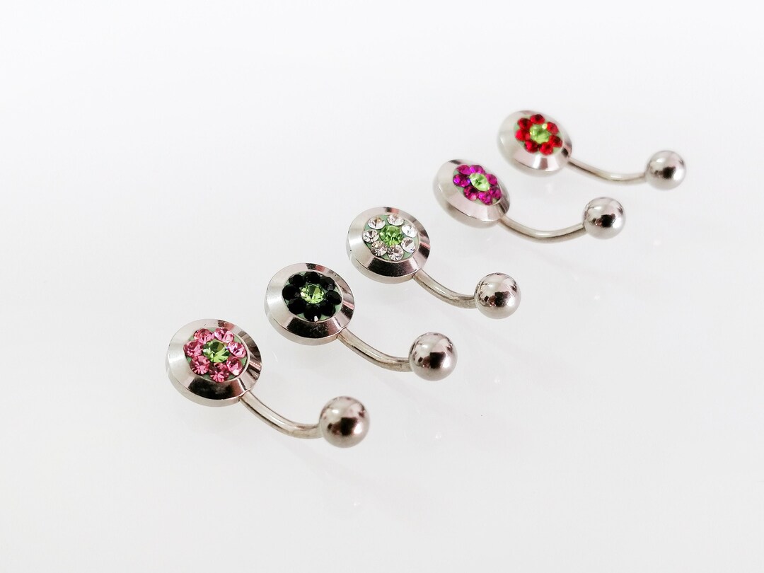 Belly Ring Simple, Dainty Belly Button Ring With Gemstone Crystals ...